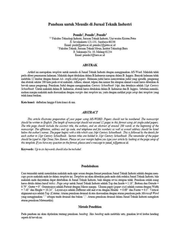 Panduan Untuk Menulis Di Jurnal Teknik Industri | PDF