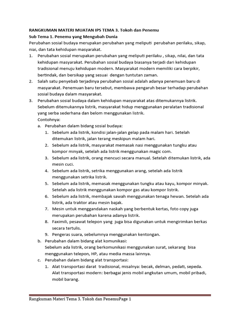Rangkuman Materi Muatan Ips Tema 3 | PDF