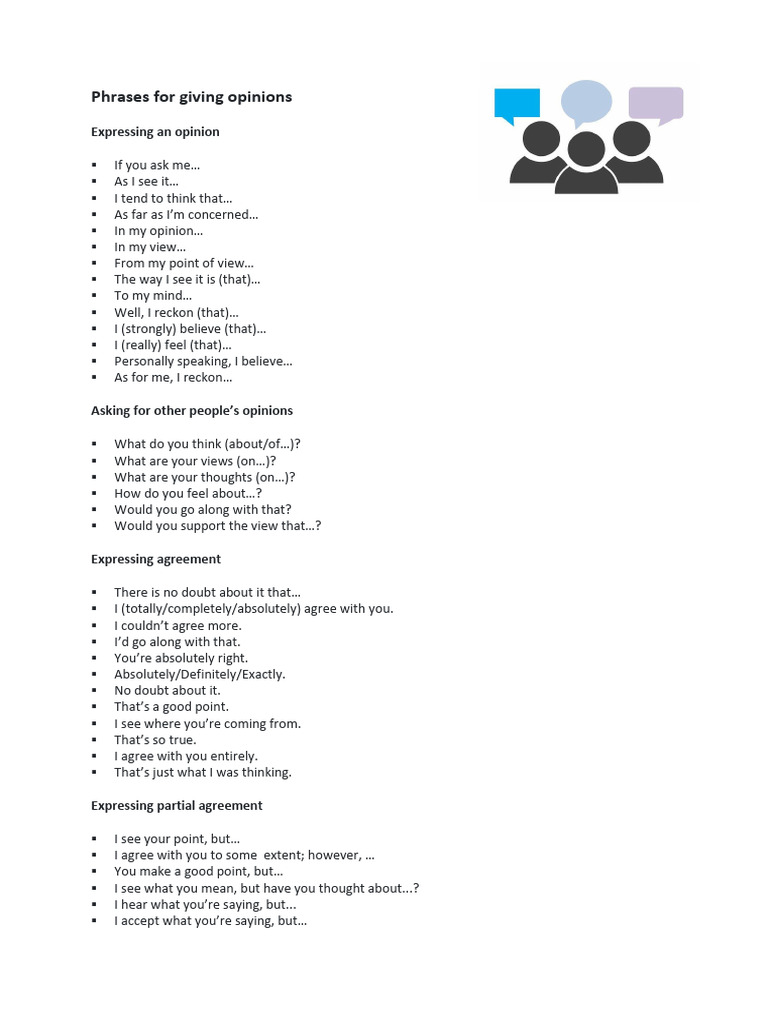 Phrases For Giving Opinions: Expressing An Opinion | PDF | Argument ...