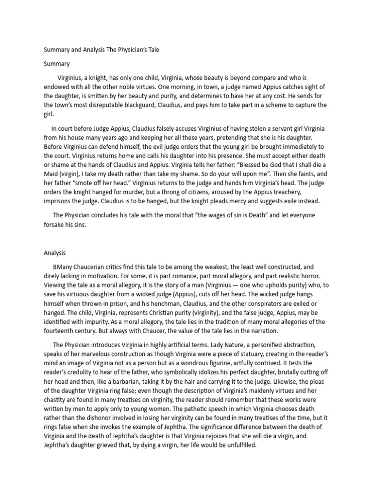 Summary of The Physician's Tale | PDF | Mystery, Thriller & Crime ...