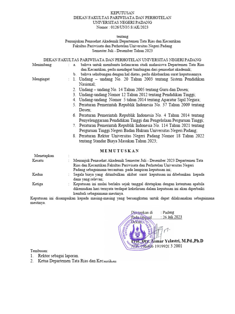 SK Dekan Pa Jul Des 2023 TRK | PDF