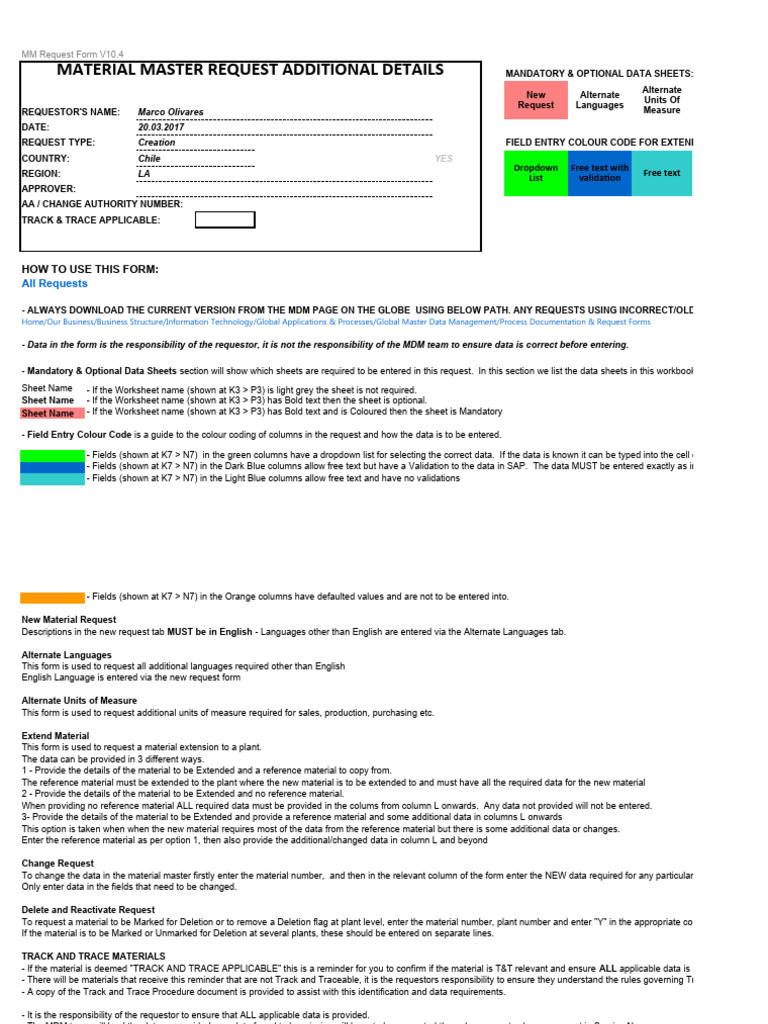 Material Master Request Guide | PDF | Warehouse | International Trade
