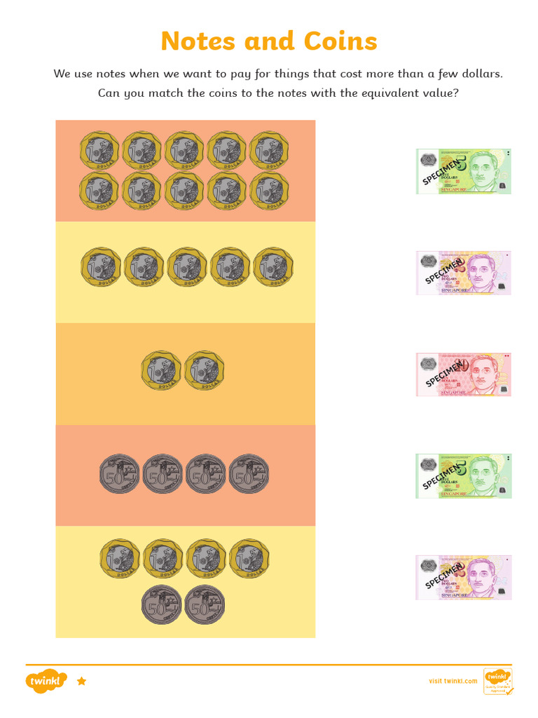 Notes and Coins Differentiated Worksheets | PDF