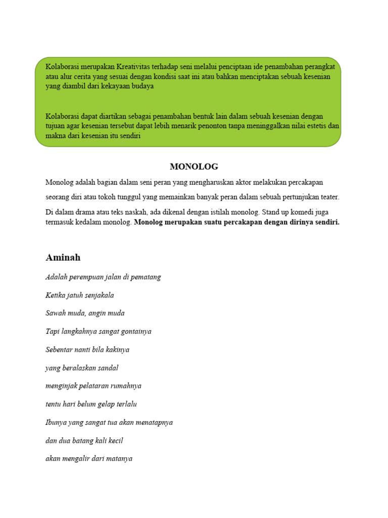 Kolaborasi Seni MONOLOG | PDF