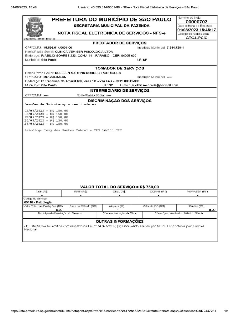NF-e - Suellen Martins Correia Rodrigues - Julho | PDF