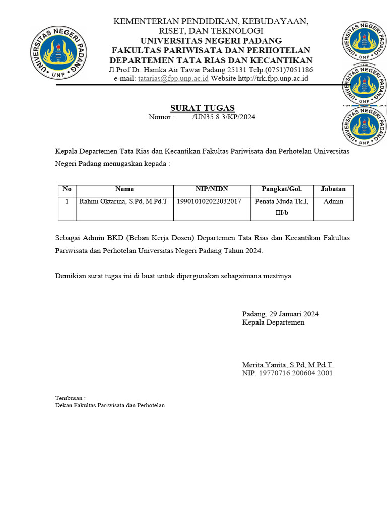 Surat Tugas Admin BKD | PDF