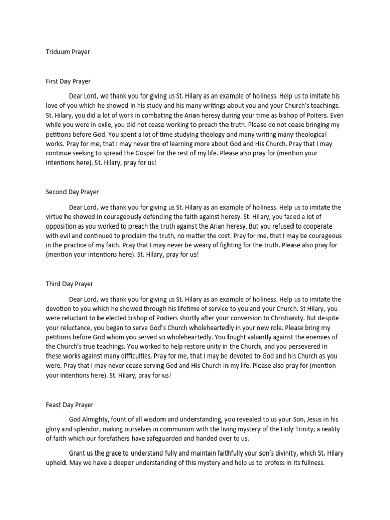 Prayer To St. Hilary | PDF | Prayer | God