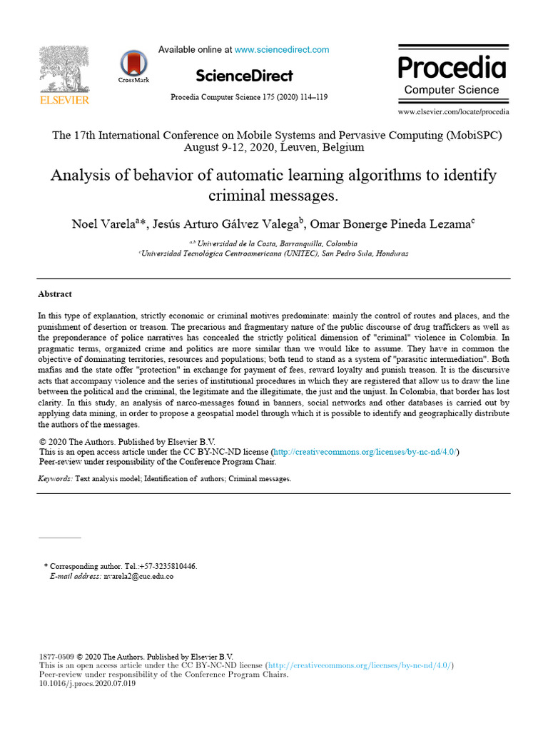 Analysis of Behavior of Automatic Learning Algorithms - 2020 - Procedia ...