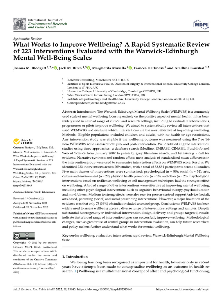 Blodgett Et Al. (2022) .What Works To Improve Wellbeing - A Rapid Systematic Review of 223 ...