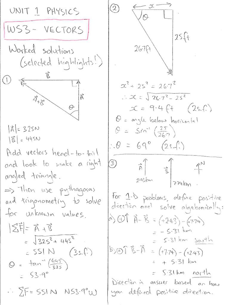 U1 - WS3 - Vectors - Worked Solutions | PDF