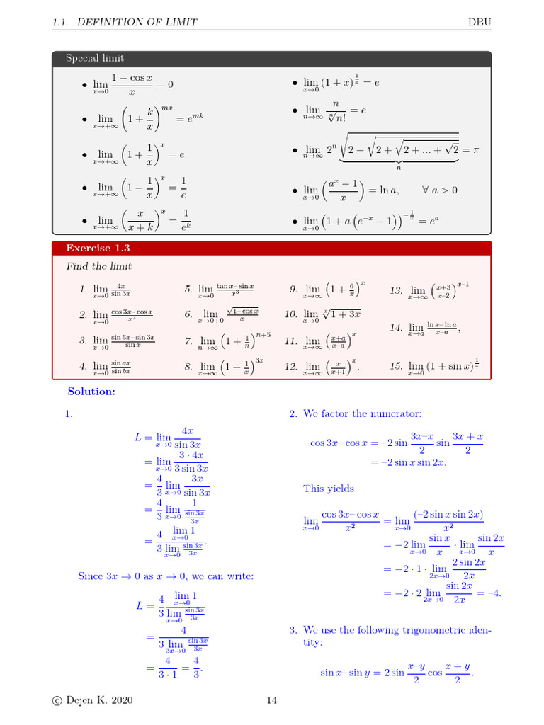 Limit Worked Examples | PDF | Trigonometric Functions | Mathematical ...
