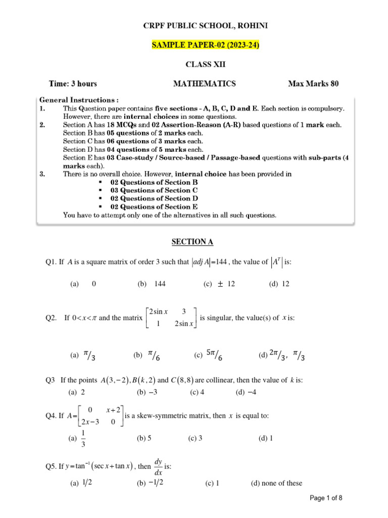 Sample Paper - 02 2023-34 (CRPF Public School, Rohini) | PDF