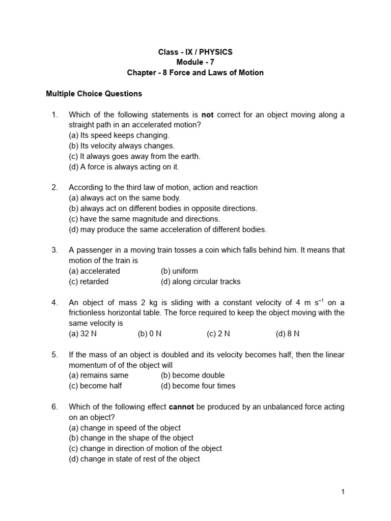 Force and Motion Mind Map for Class 9 | PDF | Force | Acceleration
