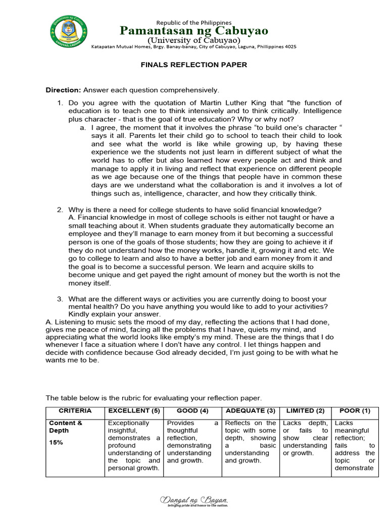 Finals Reflection Paper (20240109151410) | PDF | Creativity | Understanding