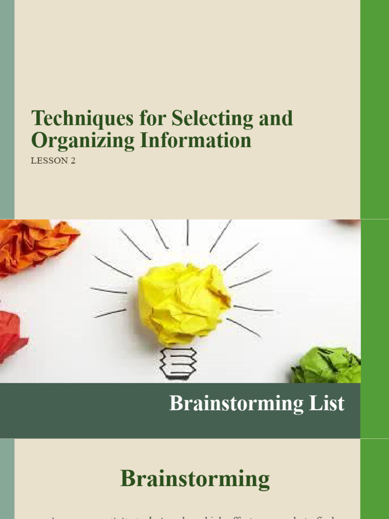 Lesson 2. Techniques in Selecting and Organizing Information | PDF ...