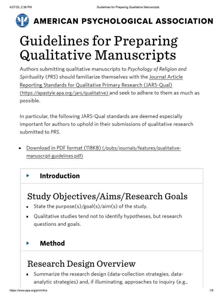 Guidelines For Preparing Qualitative Manuscripts | PDF Guidelines For Preparing Qualitative Manuscripts | PDF