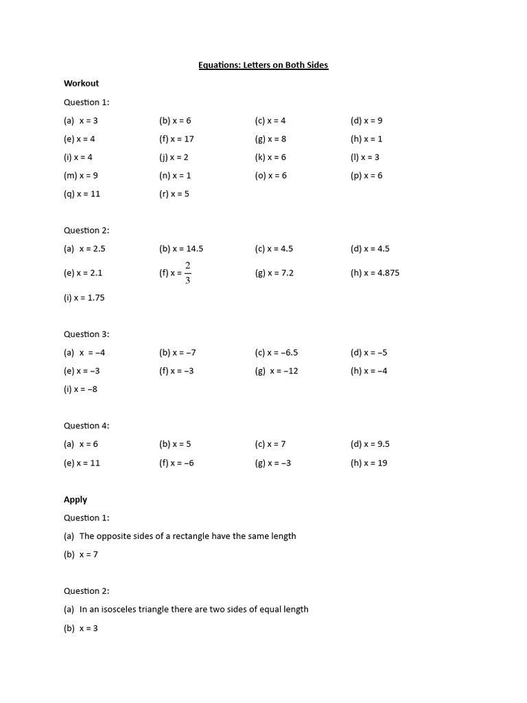 Equations Letters Both Sides Answers PDF | PDF