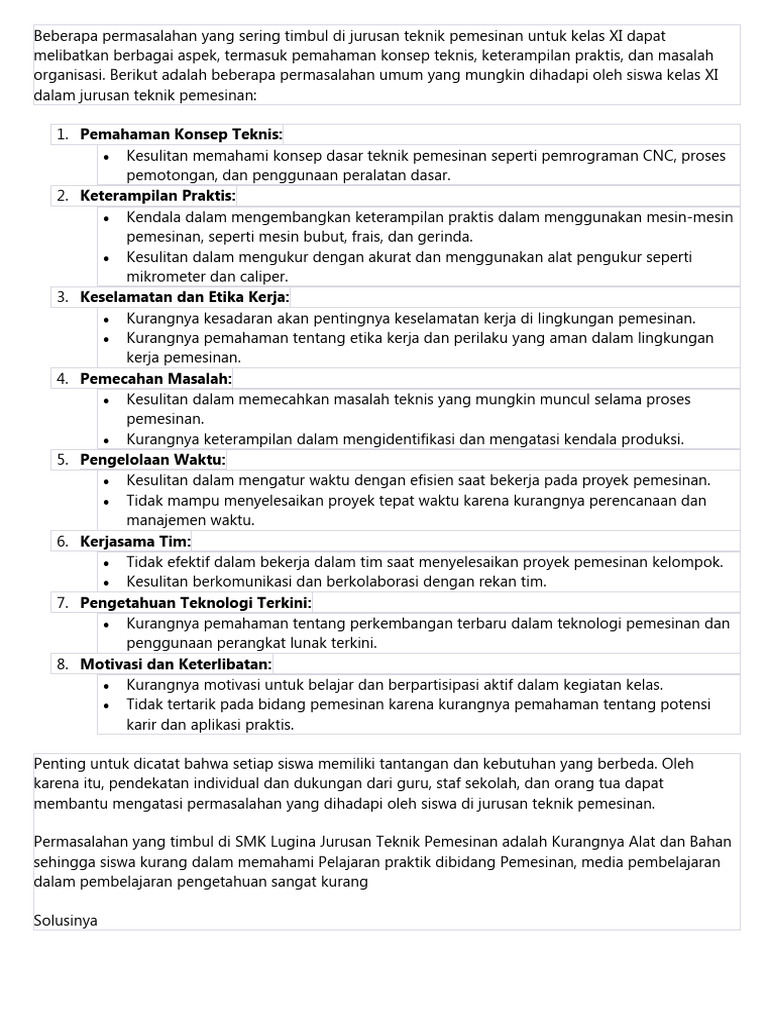 Permasalahan PBM Di Teknik Pemesinan | PDF