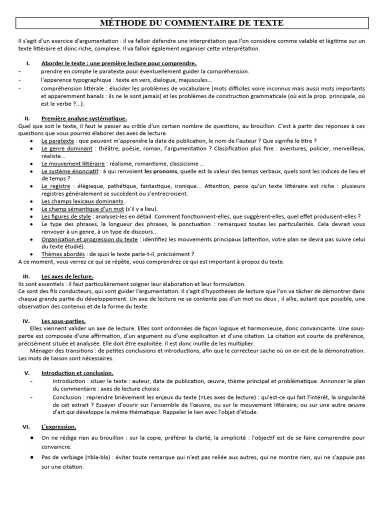 Fiche Méthode Commentaire | PDF