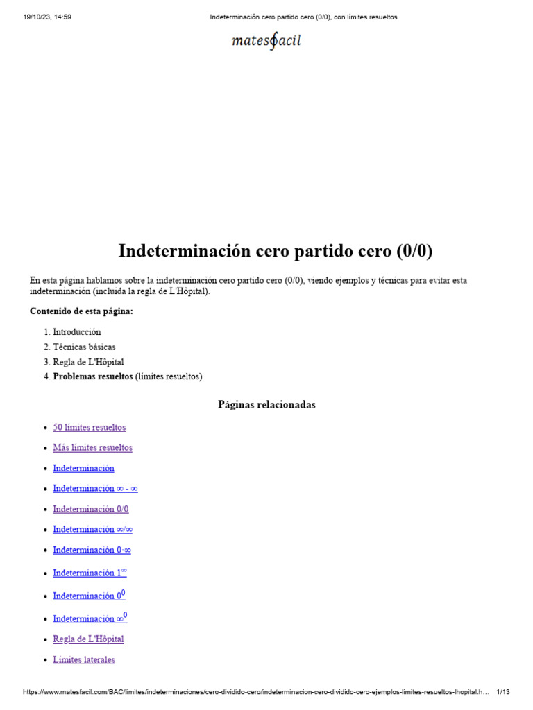 Indeterminación 0/0: Ejercicios Resueltos | PDF | Ecuaciones | Álgebra