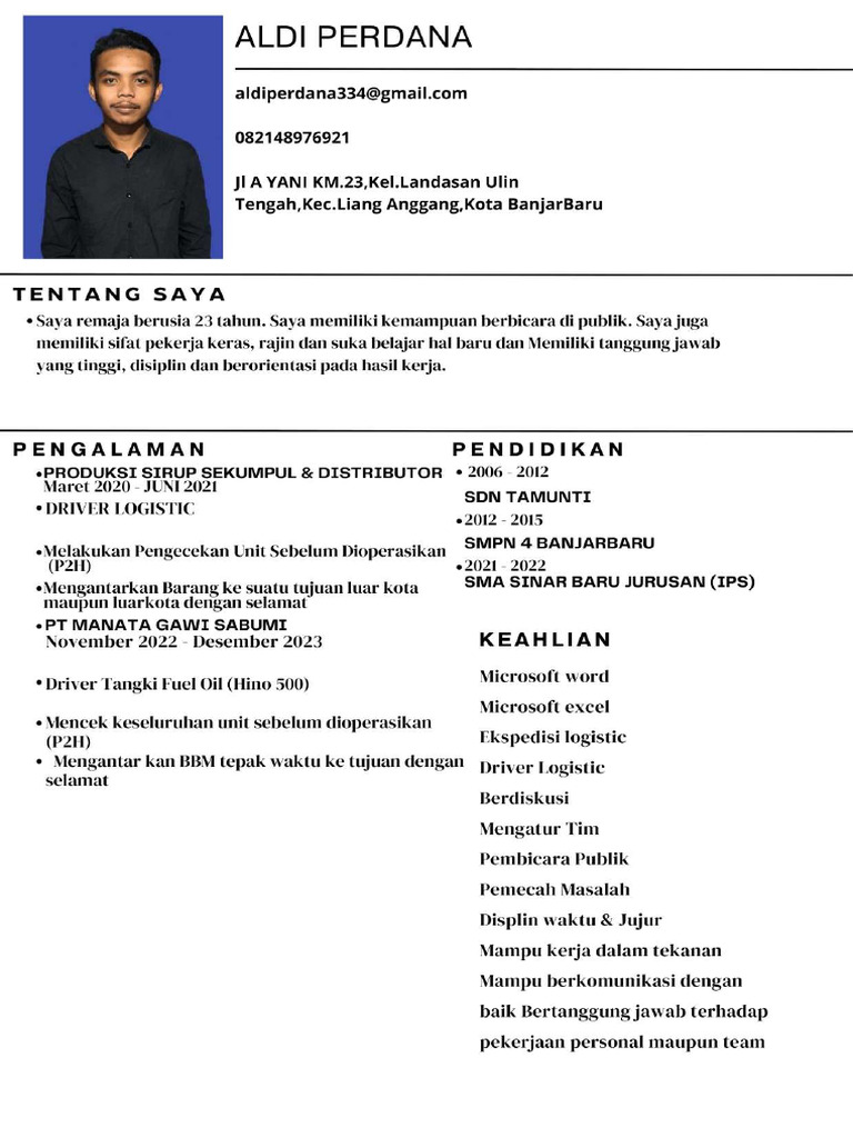 Aldi Perdana - Transporter, Driver | PDF