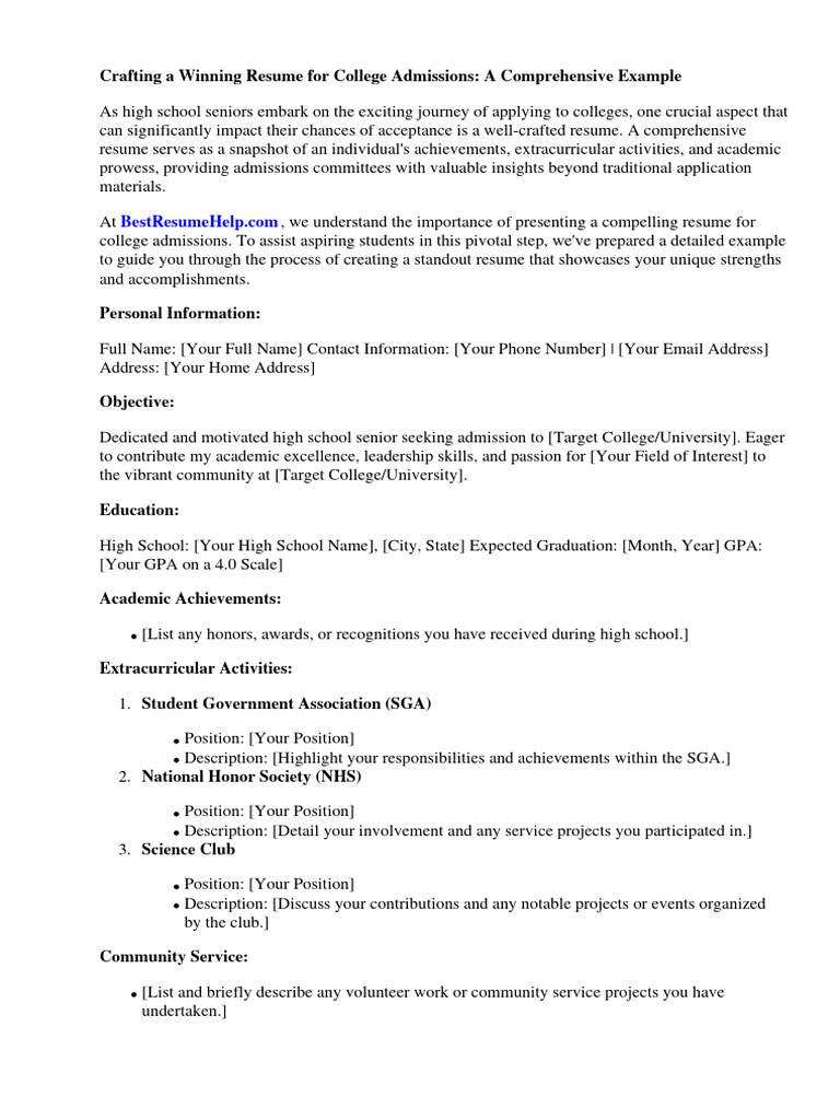 Resume For College Admissions Example | PDF | Résumé | University And ...