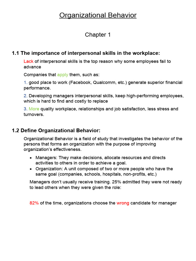 Organizational Behavior - Chapter 1 | PDF | Motivational | Motivation
