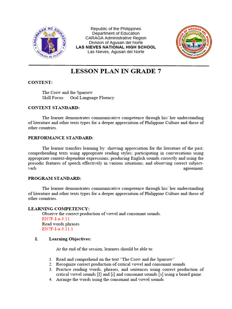 Lesson Exemplar Grade 7 | PDF | Consonant | Fluency