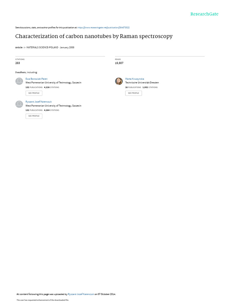 Characterization of Carbon Nanotubes by Raman Spec | Download Free PDF ...