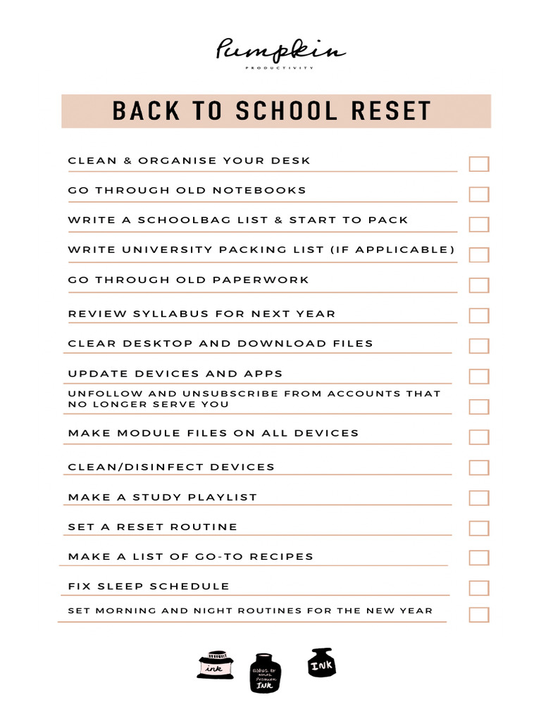Reset Checklist For School | PDF