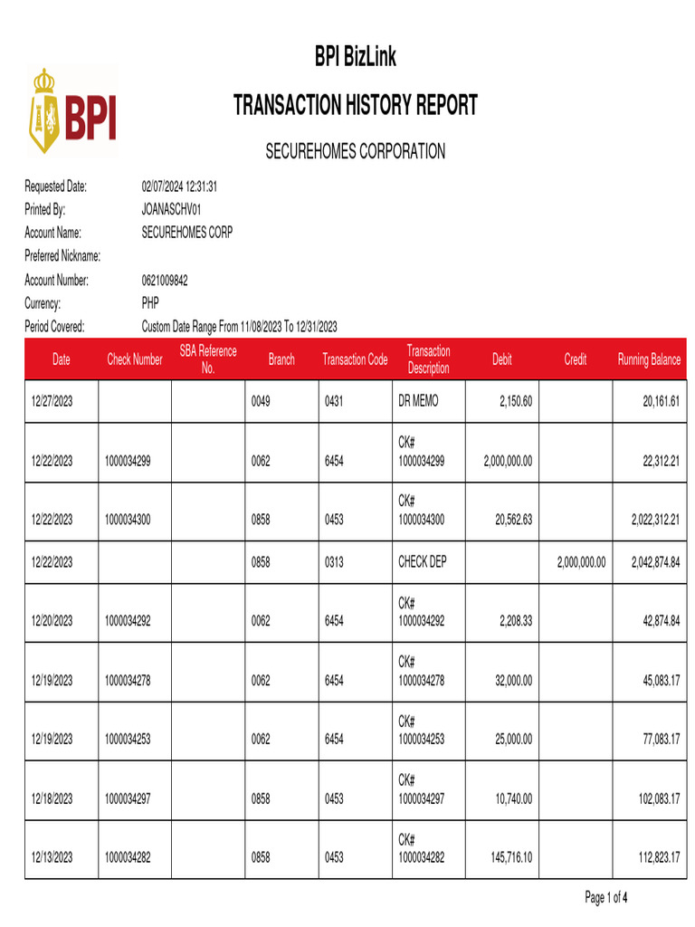 Transaction History Reportsecurehomescojoanaschv0107022024123140 | PDF ...