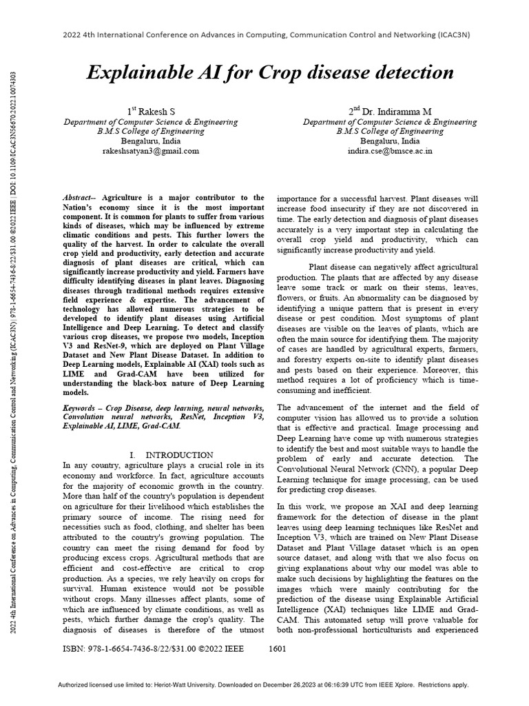 Explainable AI For Crop Disease Detection | PDF