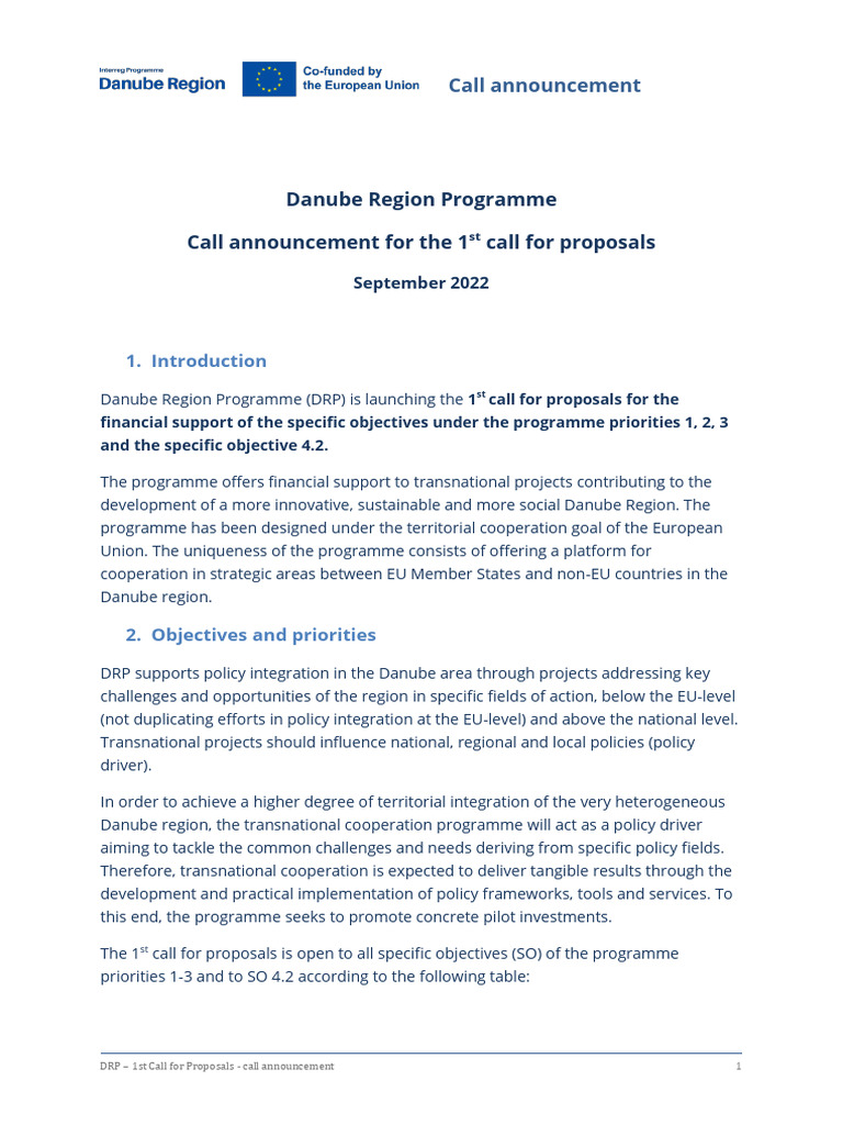 Call Announcement For The 1st Call For Proposals | PDF | European Union