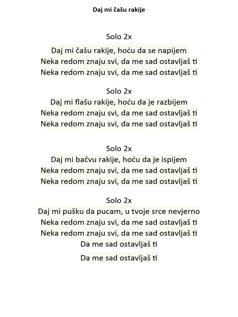 Daj Mi Čašu Rakije | PDF