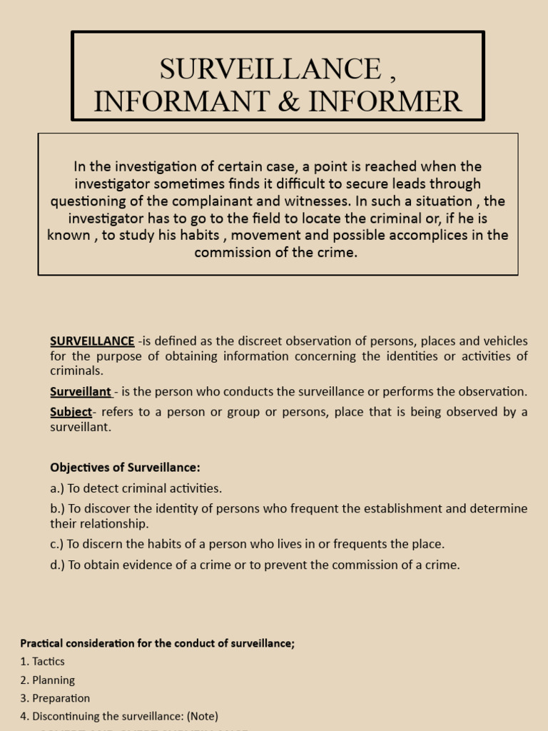 Surveillance Informant and Informer | PDF | Surveillance | Covert Operation