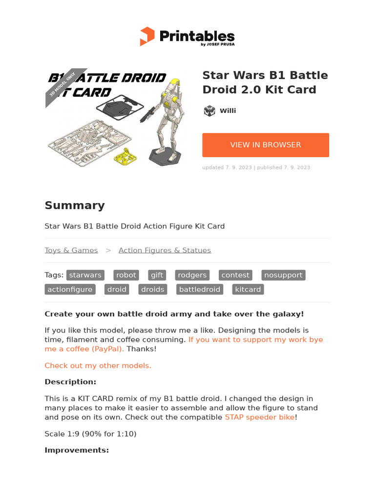 Star Wars b1 Battle Droid 20 Kit Card | PDF