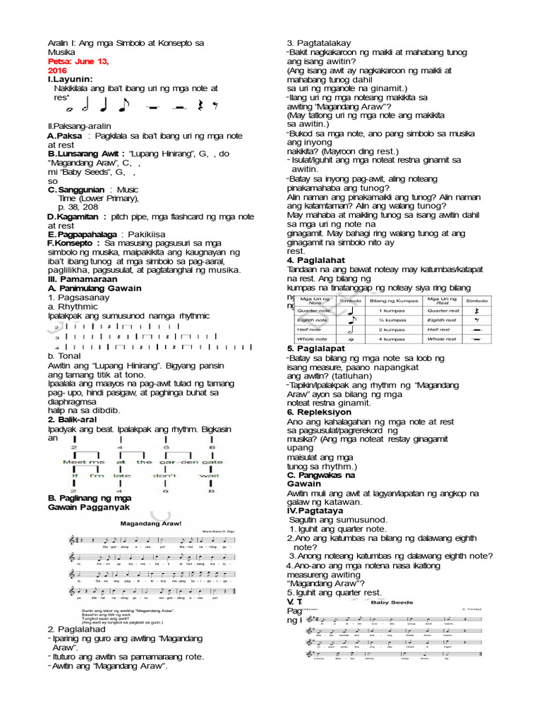 Ang Mga Simbolo at Konsepto Sa Musika Aralin I | PDF