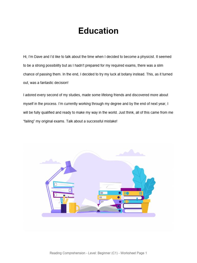 ESL Beginner Reading Worksheet | PDF