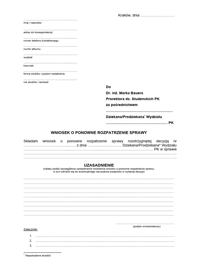 Wniosek o Ponowne Rozpatrzenie Sprawy | PDF