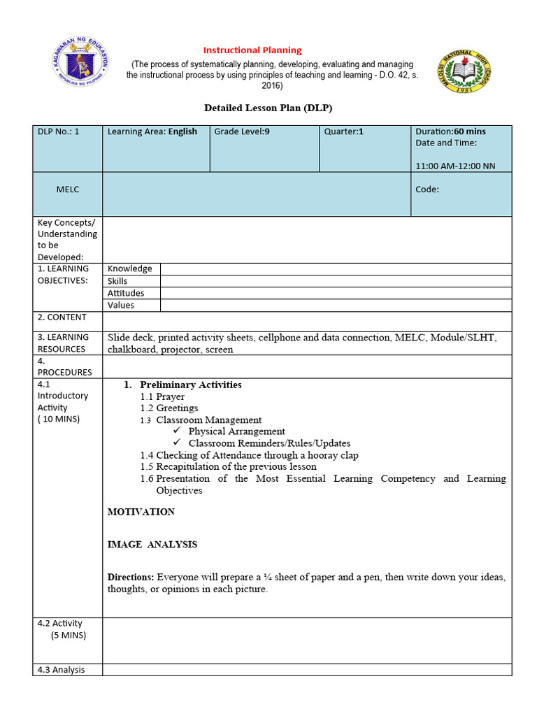 Detailed Lesson Plan (DLP) : Instructional Planning | PDF | Learning | Lesson Plan