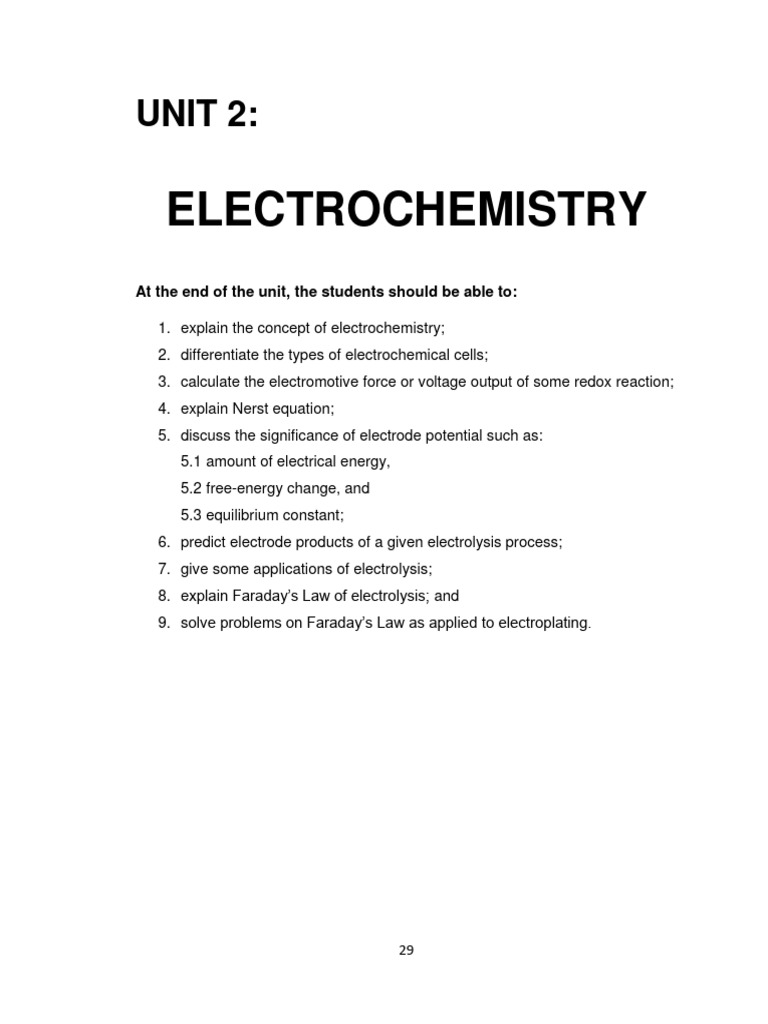 UNIT 2 Electrochemistry Final | PDF | Electrochemistry | Redox