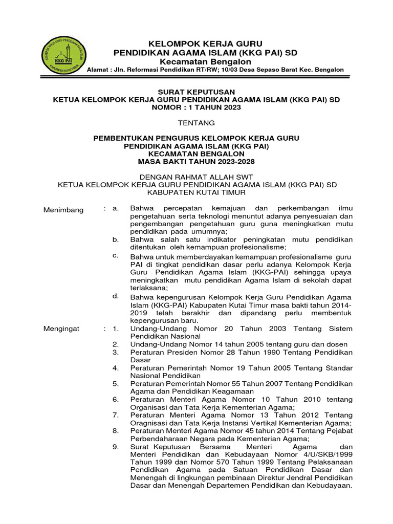 SK KKG Pai Kec. Bengalon 2023 - 2028 Fix | PDF | Kesehatan Holistik