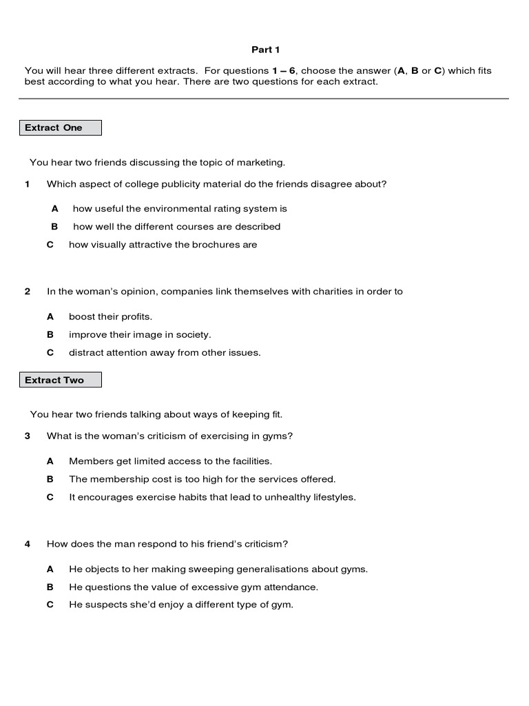 Listening Sample Paper 1 | PDF