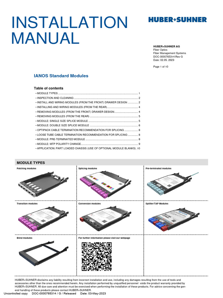 IANOS Standard Modules Installation Manual | PDF | Optical Fiber ...