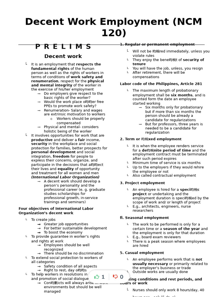 Decent Work and Employment Types | PDF | Employment | Nursing