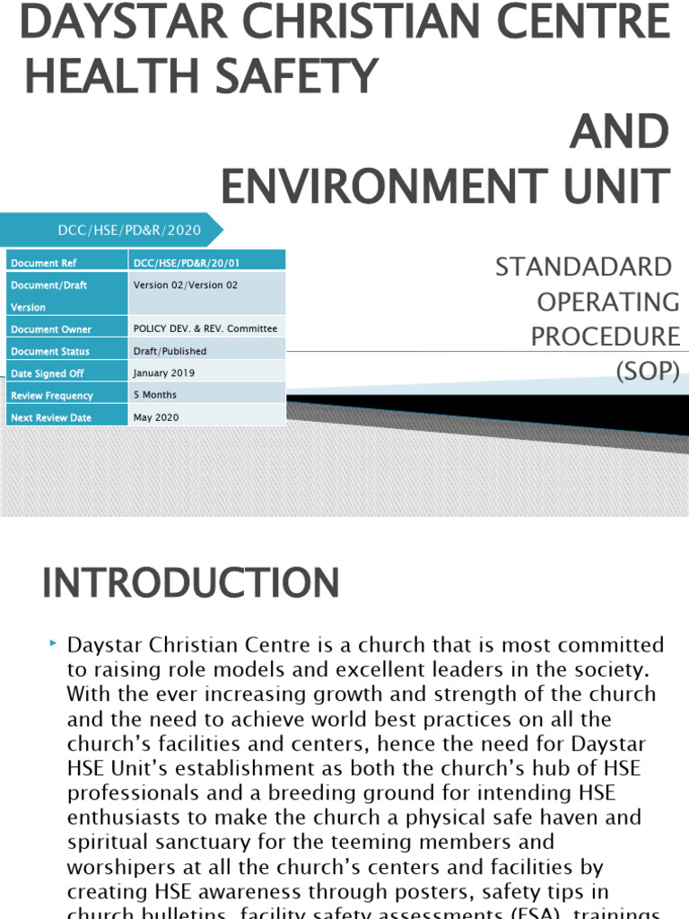 Daystar Christian Centre Sop | PDF | Safety | Occupational Safety And Health