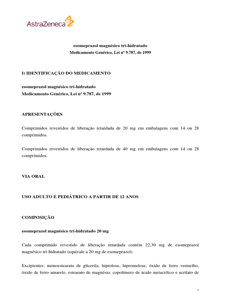 Esomeprazol Magnésico Tri-Hidratado Bula Paciente | Download grátis PDF ...