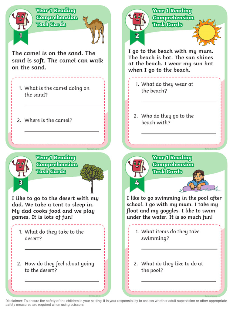Year 1 Reading Comprehension Cards | PDF