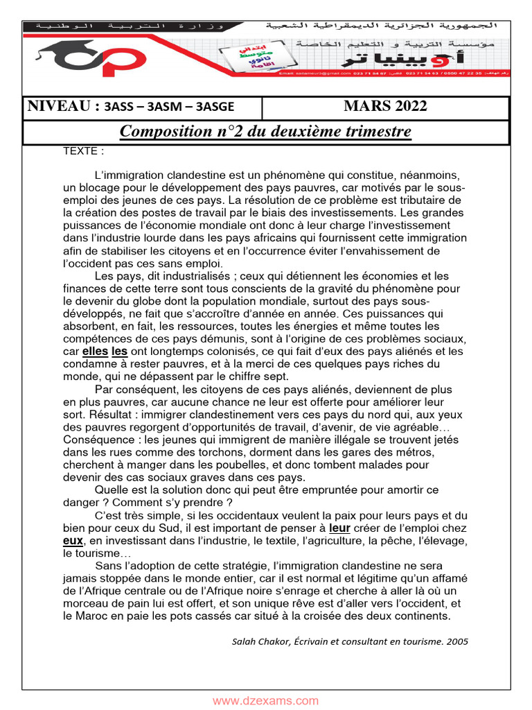 Dzexams 3as Francais 1046073 | PDF