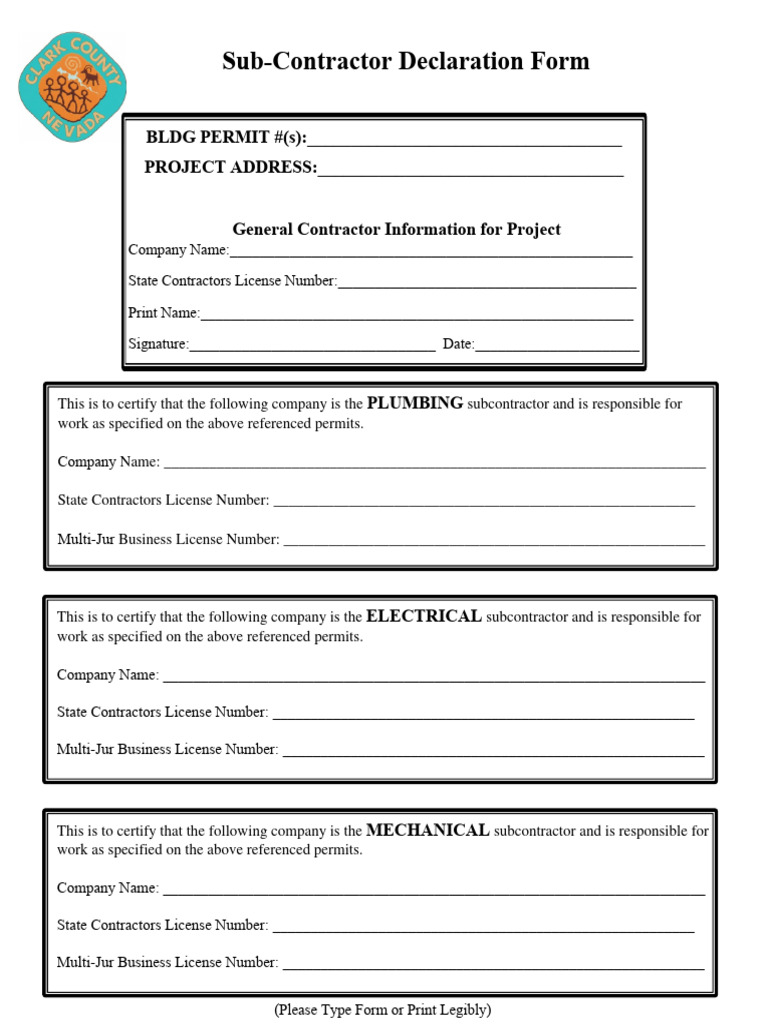 Sub-Contractor Declaration Form | PDF